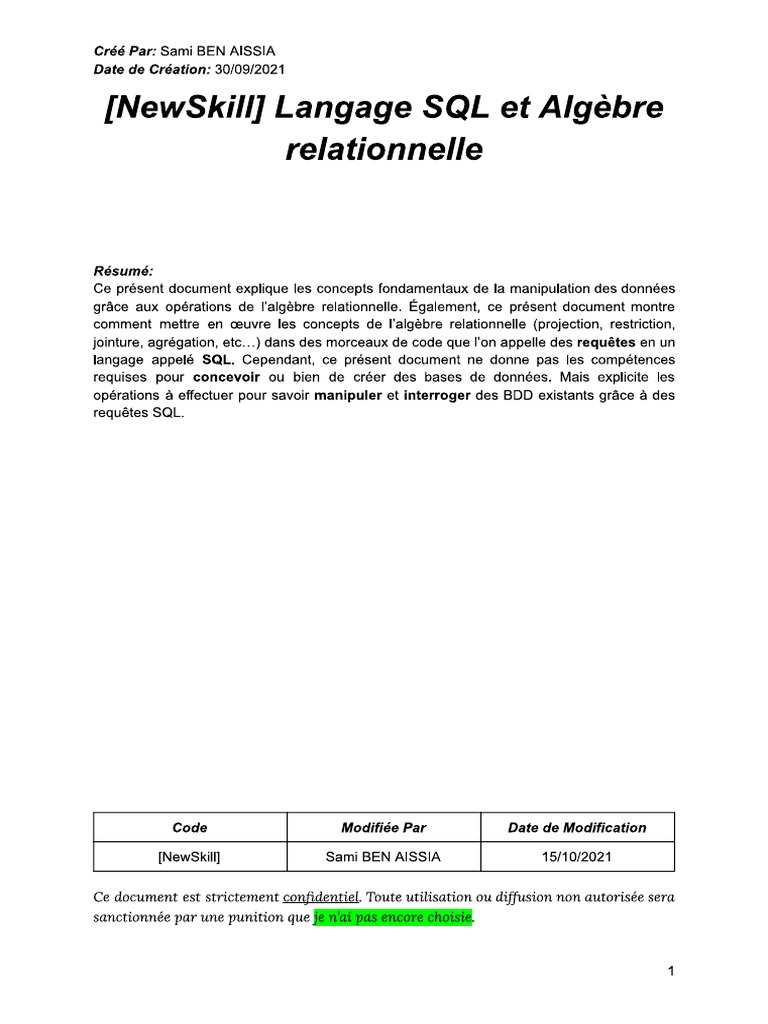 Cours D'algèbre Relationnelle Et SQL | PDF