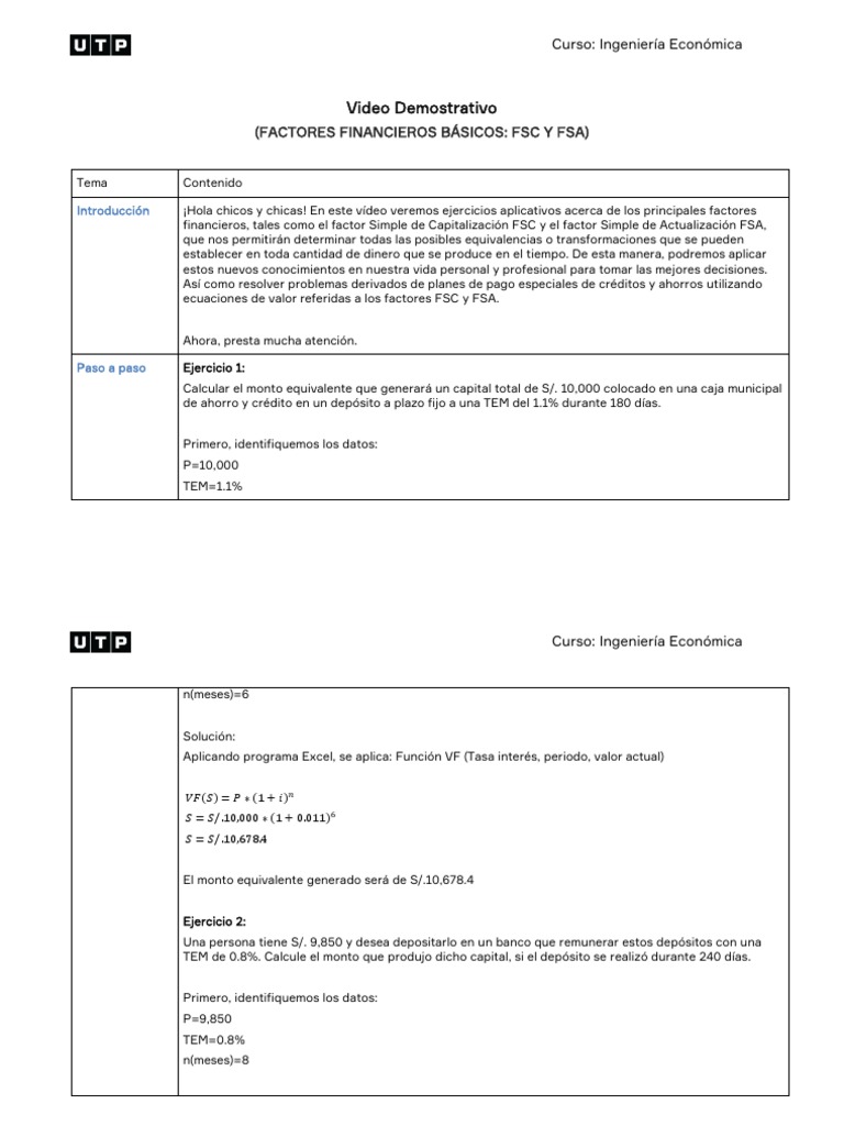 Semana 03 - Guión - Factores Financieros Básicos - FSC y Fsa | PDF ...