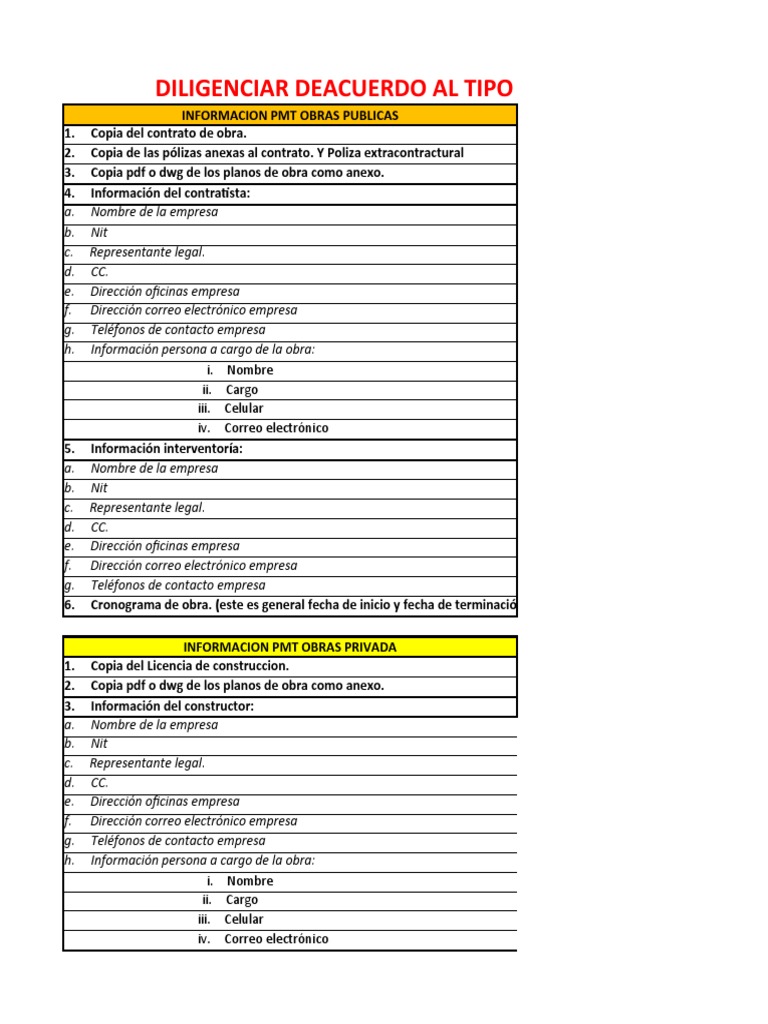 Datos para PMT Diligenciar (Blanco) | PDF