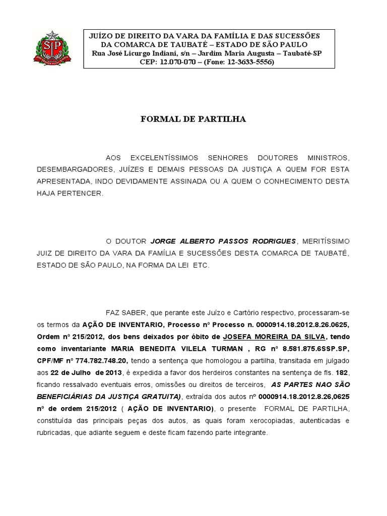 Formal de Partilha | Download grátis PDF | Sentença (jurídico ...