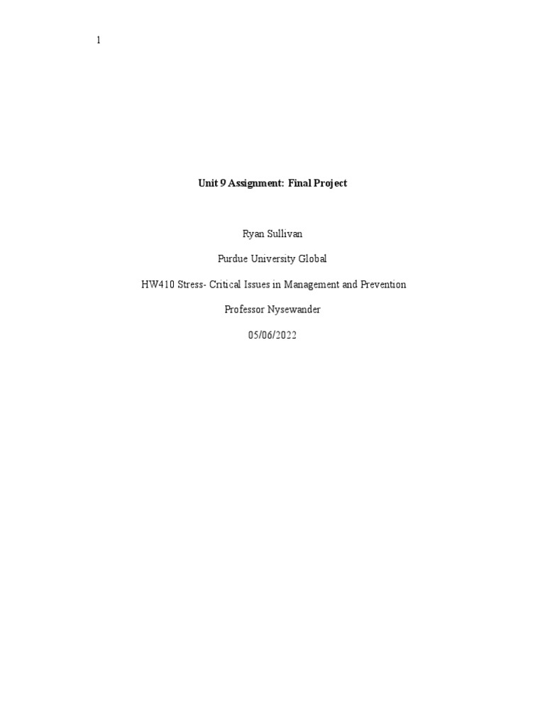 hw410 Final Project Unit 9 | PDF | Self-Improvement | Wellness