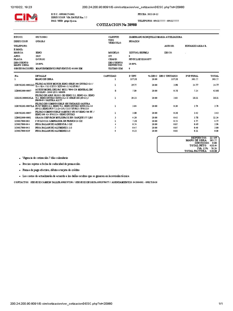 Cotizacion 20980 Maria Ronquillo | PDF | Servicios financieros ...