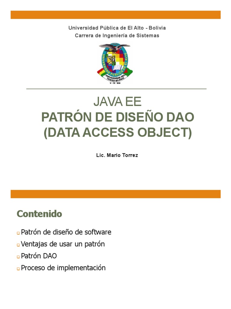 09 Patron de Diseño Dao | PDF | Java (lenguaje de programación) | Bases de datos