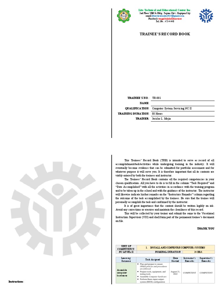 Trainee's Record Book | PDF | Computer Network | Installation (Computer Programs)