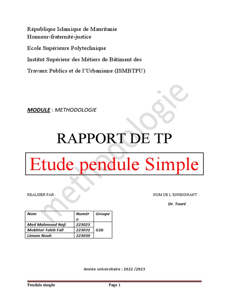 Étude du Pendule Simple en TP | PDF | Pendule (physique) | Masse