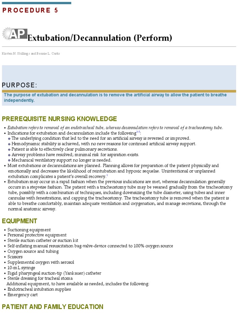 Extubation OR Decannulation (Perform) | PDF | Medical Emergencies ...