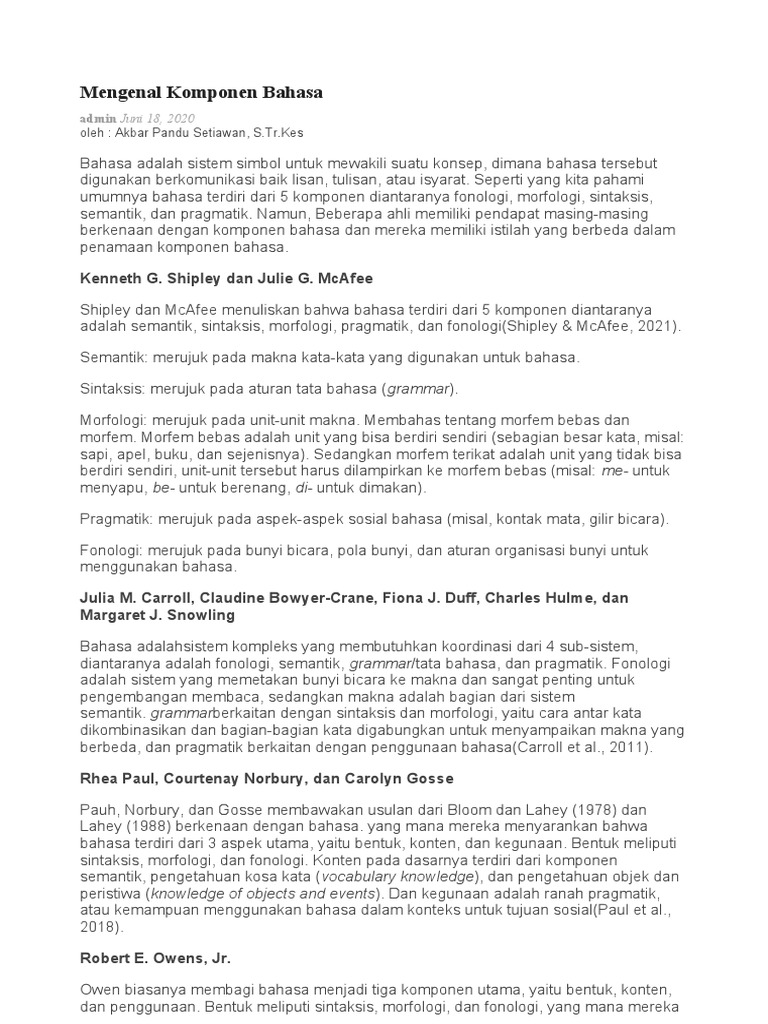 Mengenal Komponen Bahasa | PDF