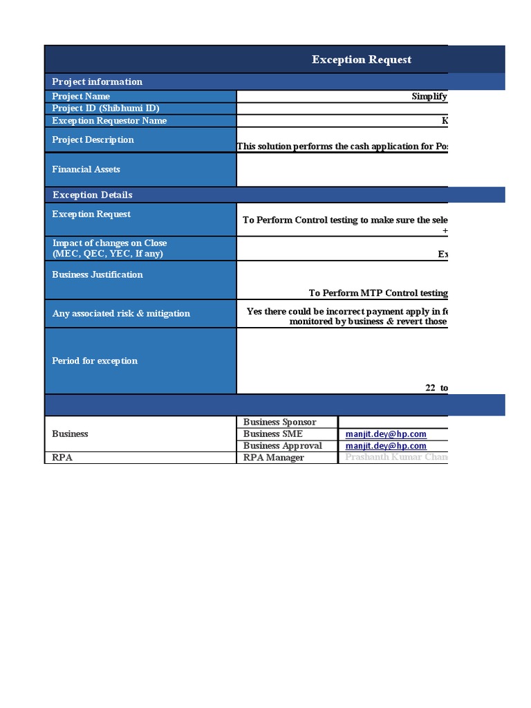 Exception Management Request Form | PDF