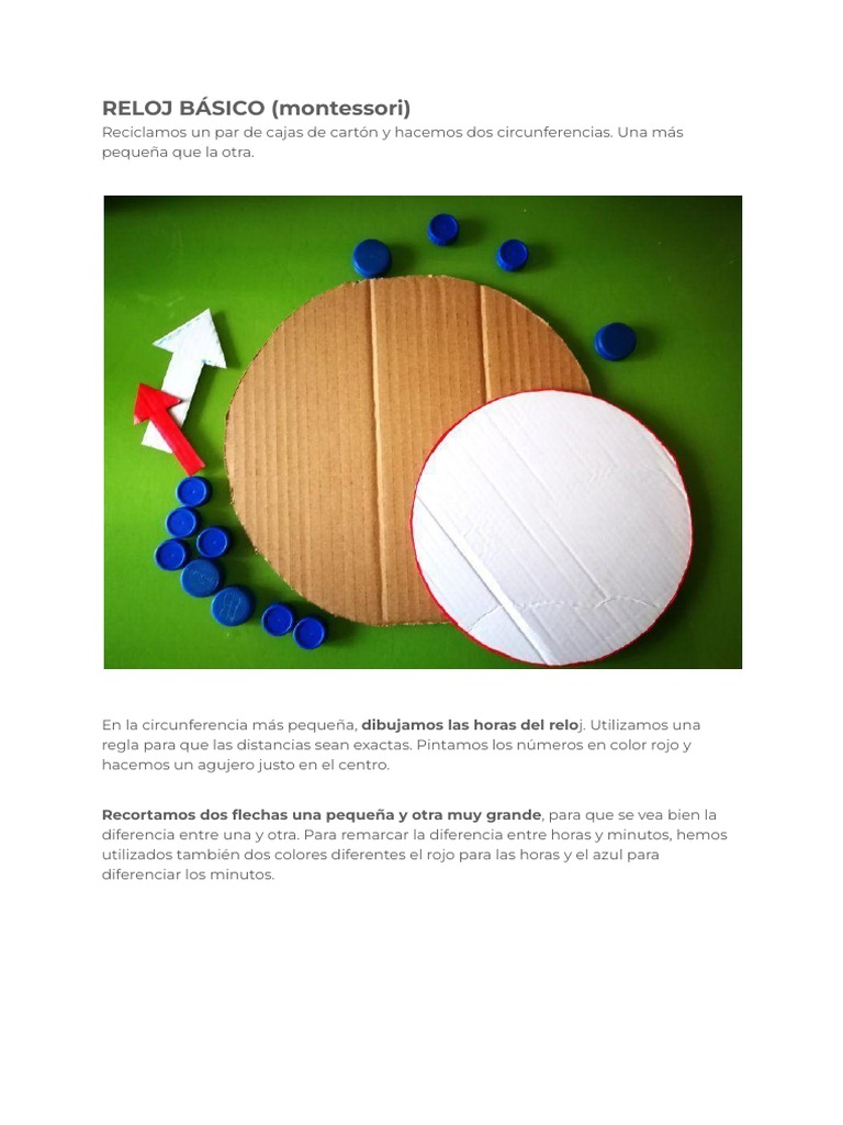 Reloj Montessori DIY para Aprender Horas | PDF | Artes del Lenguaje y ...
