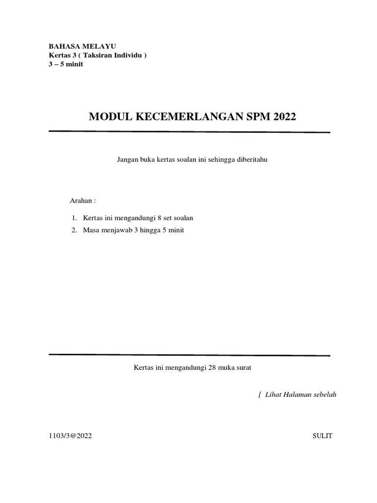 Modul Kecemerlangan BM 2022 - Kertas 3 (Taksiran Individu) | PDF