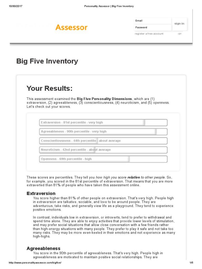 Personality Assessor - Big Five Inventory | PDF | Extraversion And ...