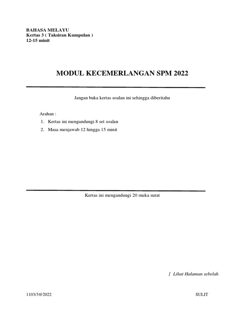 Modul Kecemerlangan BM 2022 Kertas 3 Taksiran Berkumpulan | PDF