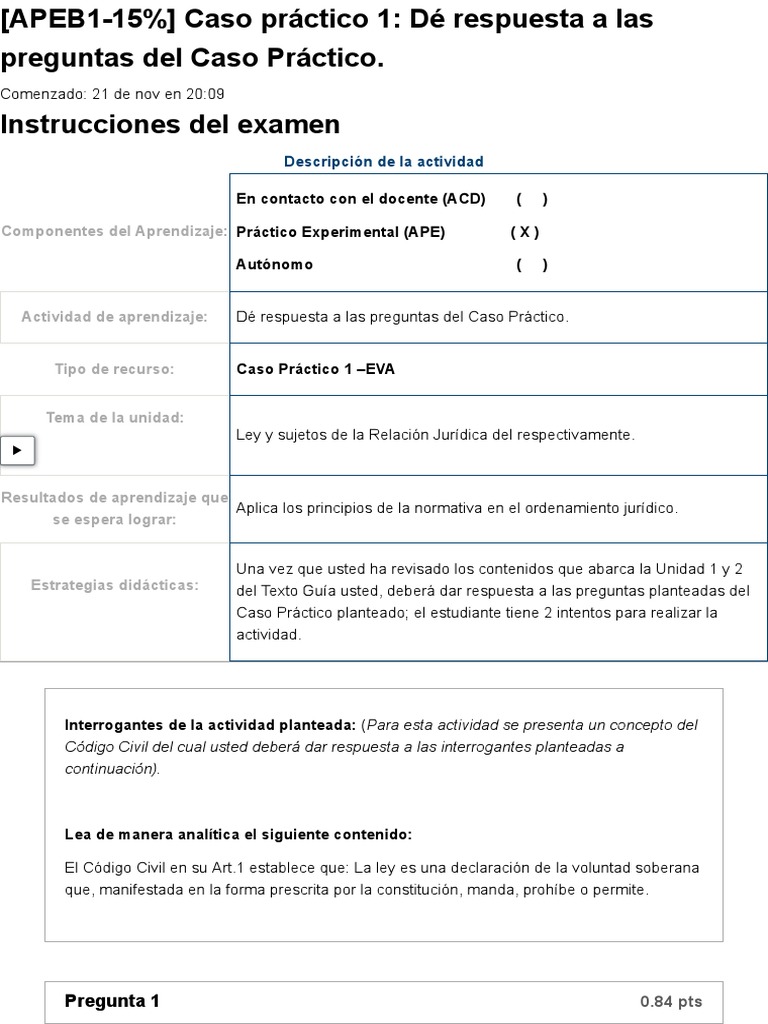 Examen - (APEB1-15%) Caso Práctico 1 - Dé Respuesta A Las Preguntas Del Caso Práctico | PDF ...