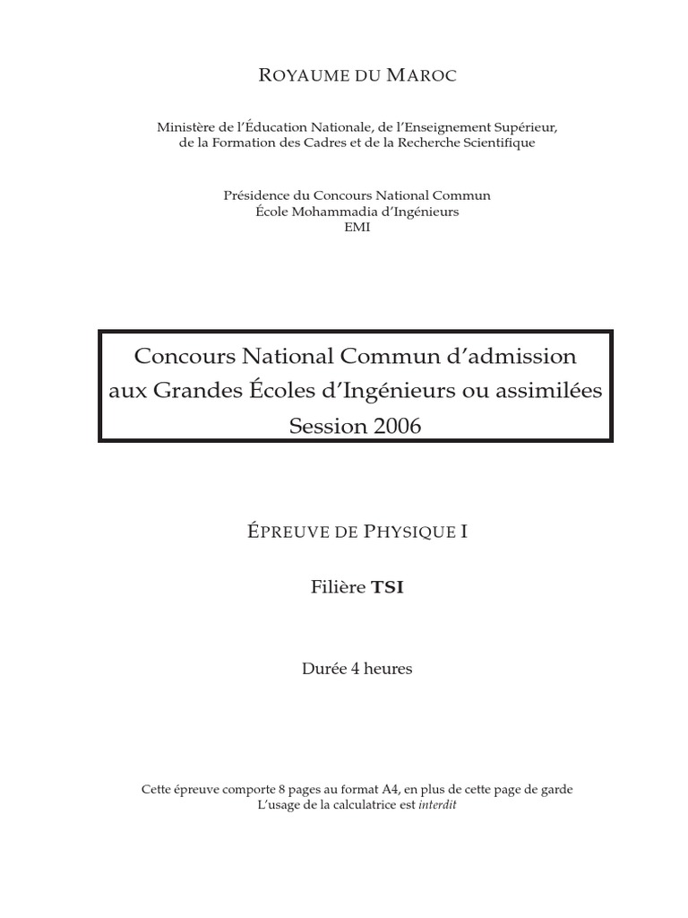 CNC 2006 Physique-1 TSI | PDF | Capacité thermique | Pression