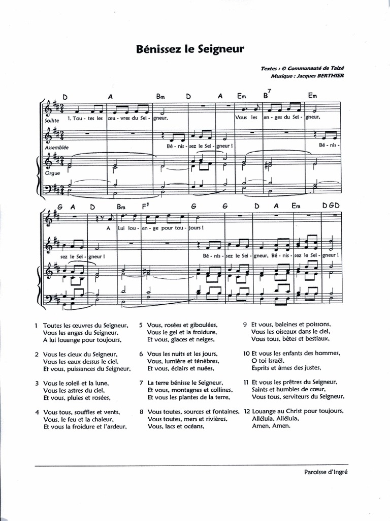 Bénissez Le Seigneur Partition | PDF