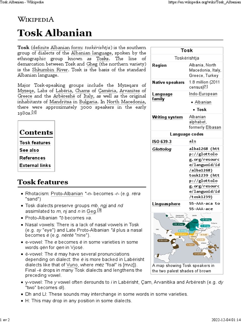 Tosk Albanian - Wikipedia | PDF | Languages Of Asia | Languages Of Europe
