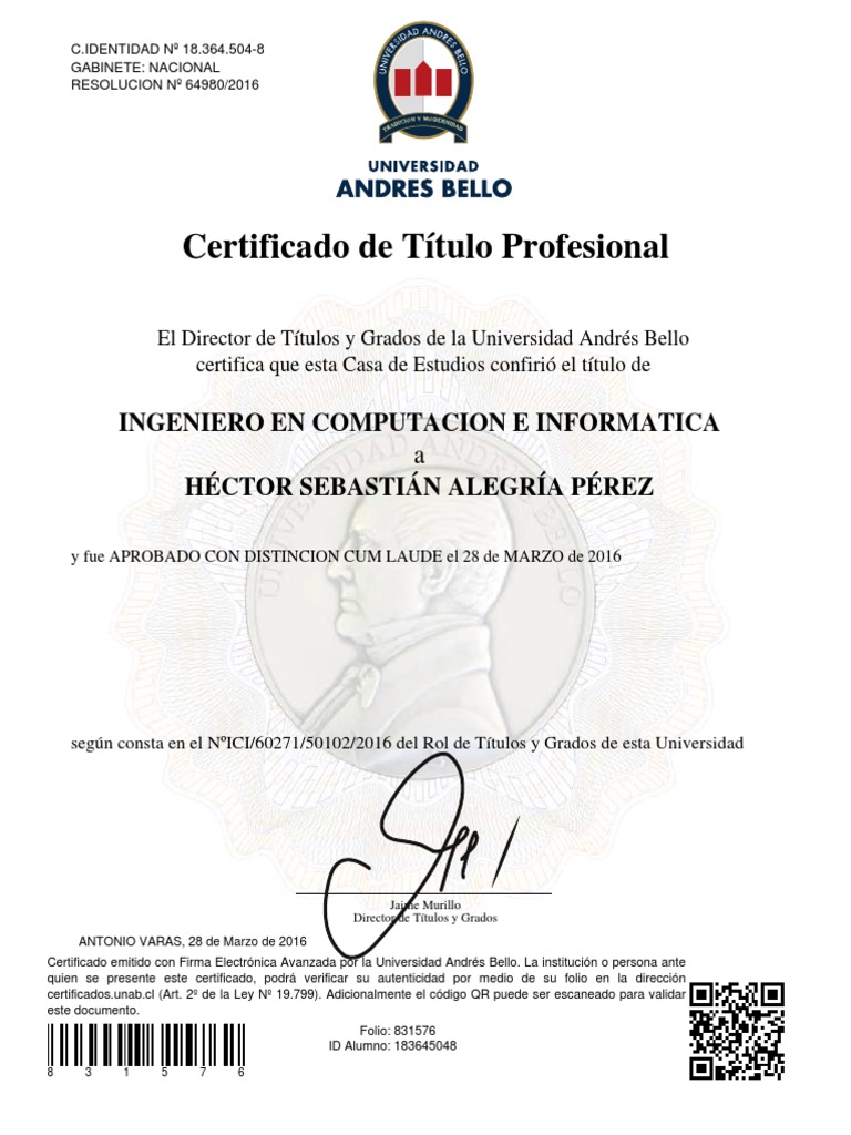 Certificado de Titulo Profesional | PDF