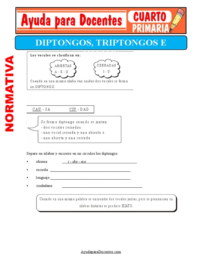 Diptongos, Hiatos y Triptongos para Niños | PDF | Lingüística | Fonética