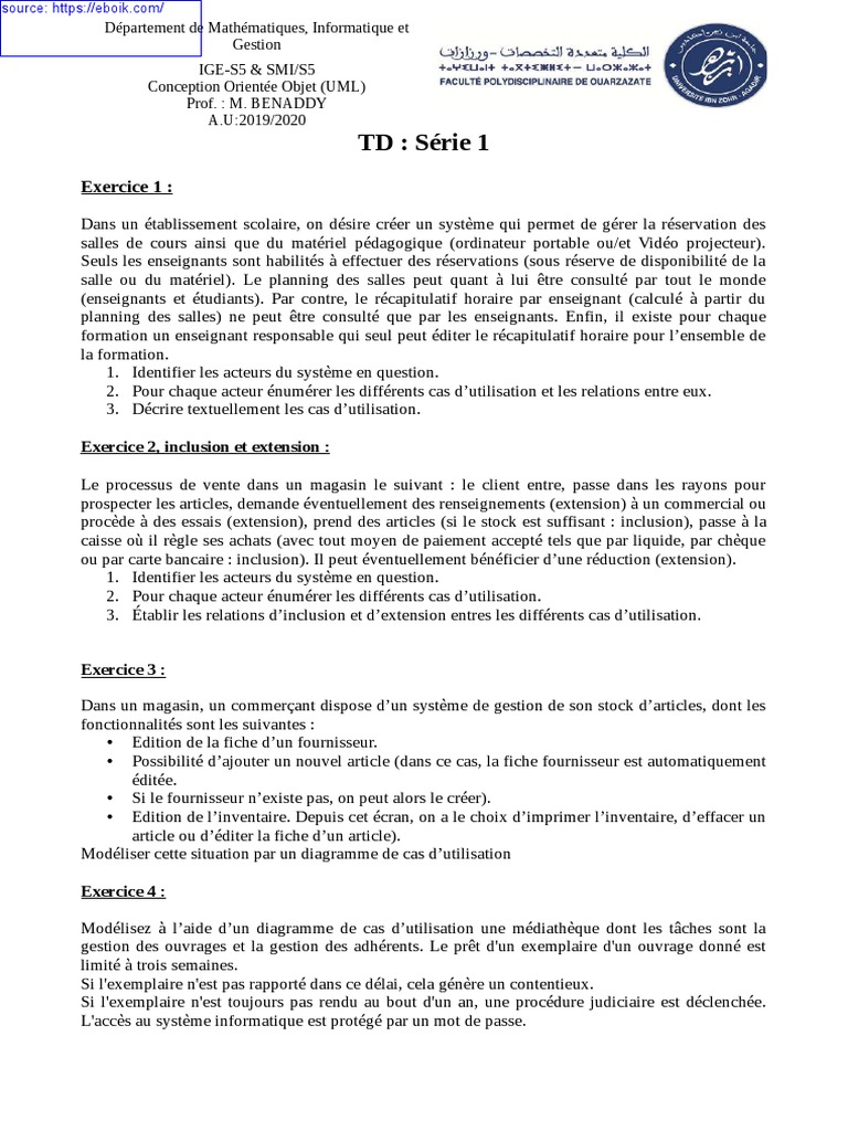 TD1-2020 Compressed | PDF | Cas d'utilisation | Informatique