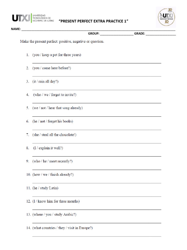 Present Perfect Extra Practice 1 | PDF