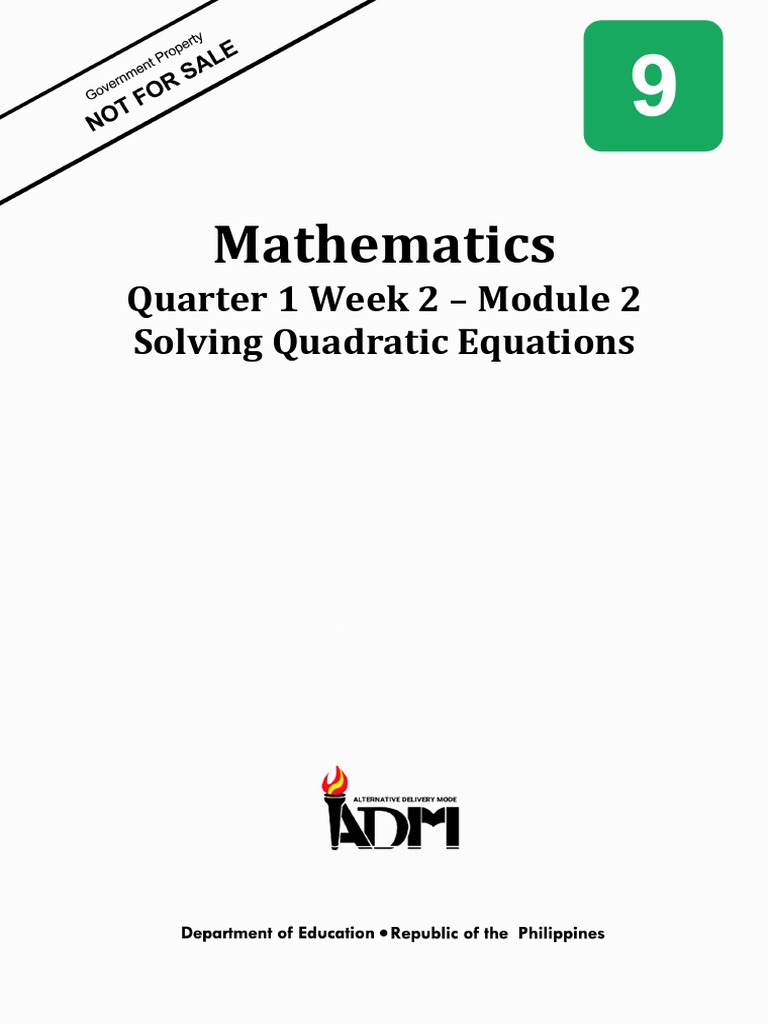 Math 9 q1w1 Module 2 - Solving Quadratic Equations For Students | PDF | Equations | Quadratic ...