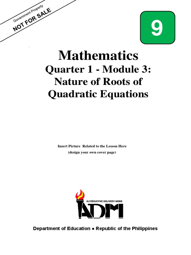 Q1w3-Math 9 q1w2 Module 3-Nature of Roots of Quadratic Equations For ...
