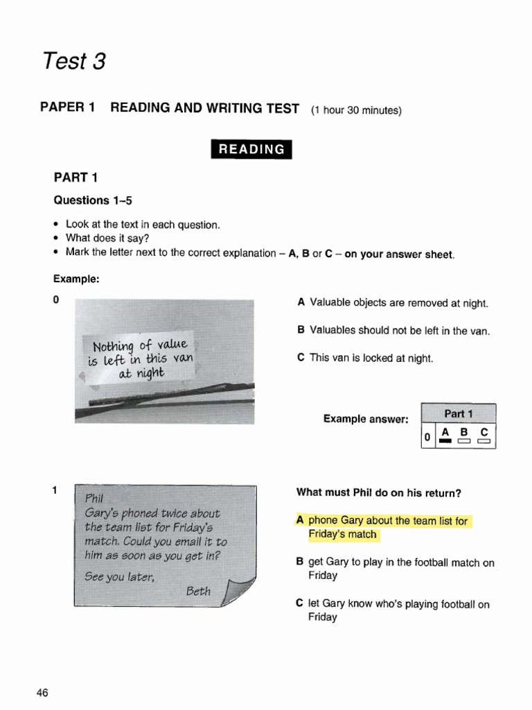B1 Reading - Listening Test 3 | PDF