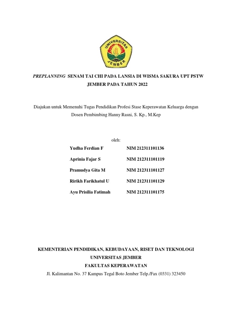 Preplanning Senam Tai Chi - Kelompok 3 Wisma Sakura | PDF