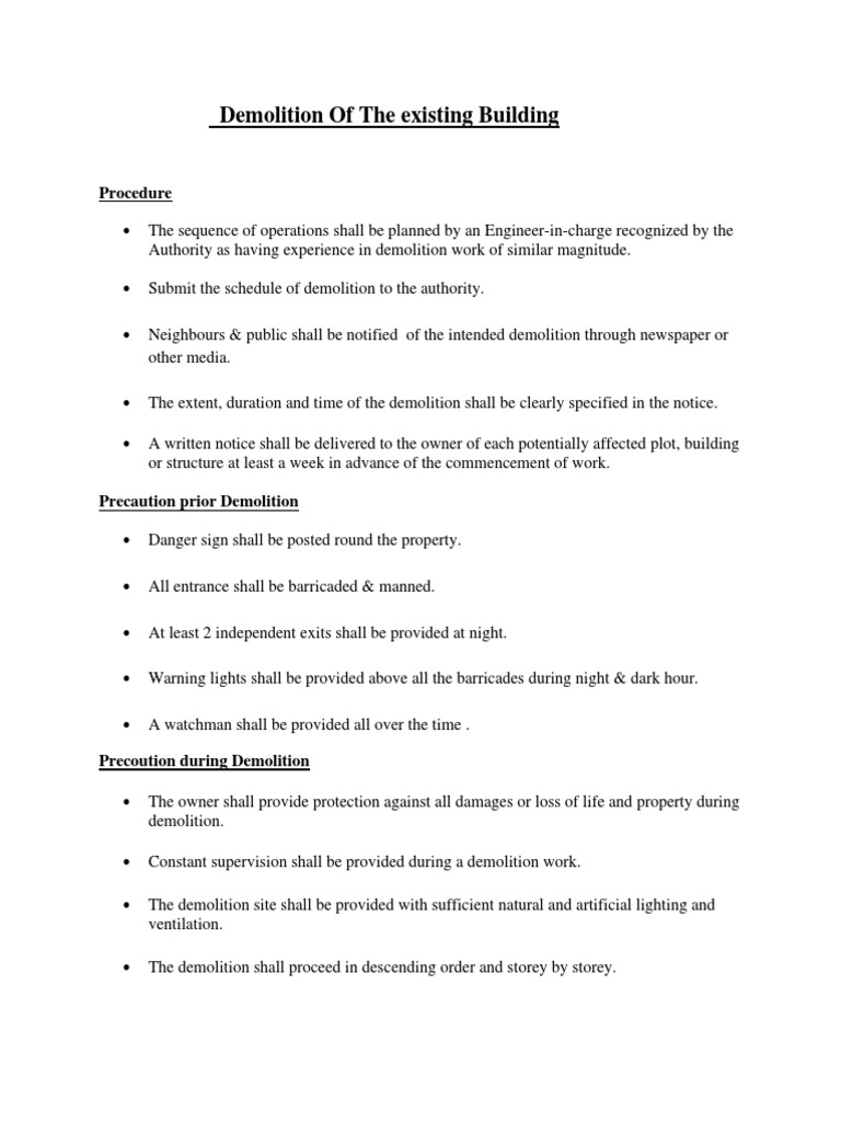 Demolition of The Existing Building | PDF | Demolition | Civil Engineering