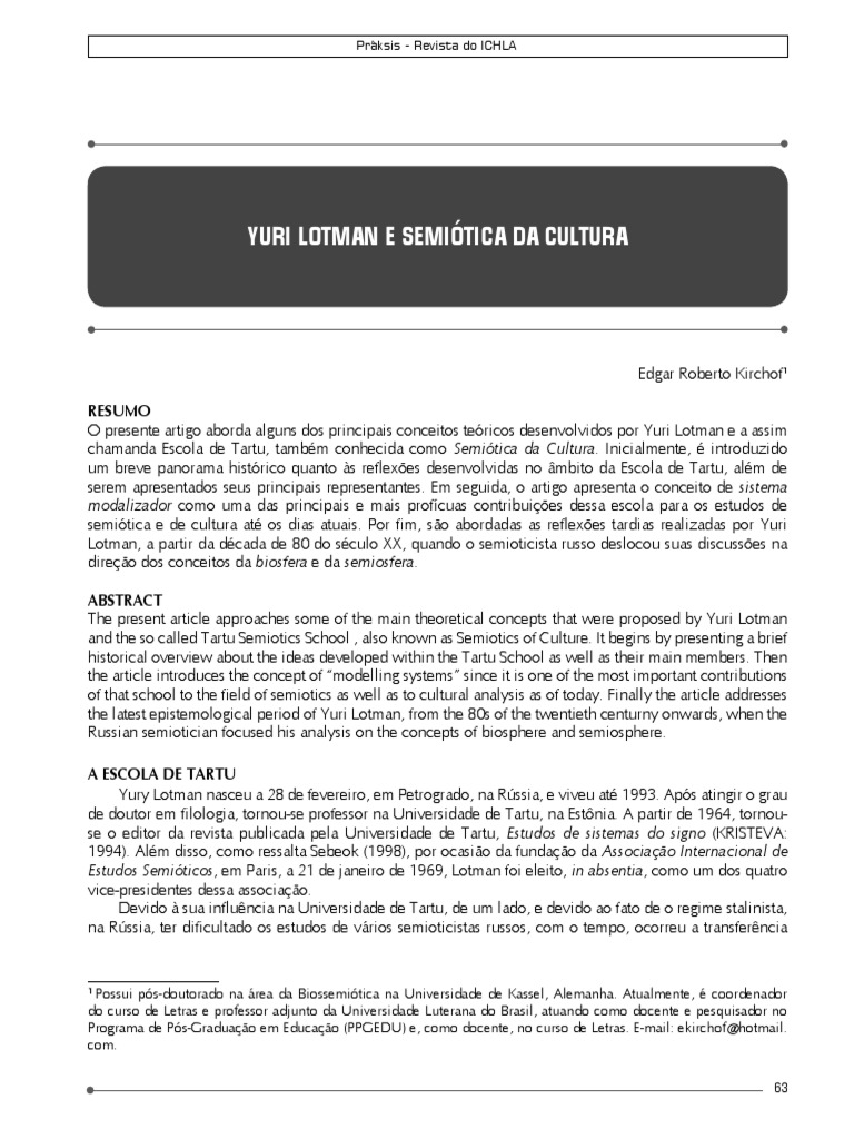 Yuri Lotman e Semiotica Da Cultura | PDF | Semiótica | Comunicação