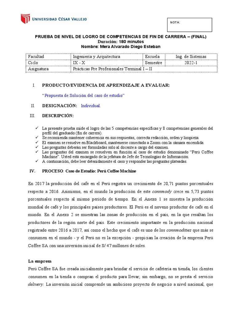 EXAMEN PLC IV NIVEL (Salida) 202201 - Mera Alvarado Diego Esteban | PDF | Perú | Itil