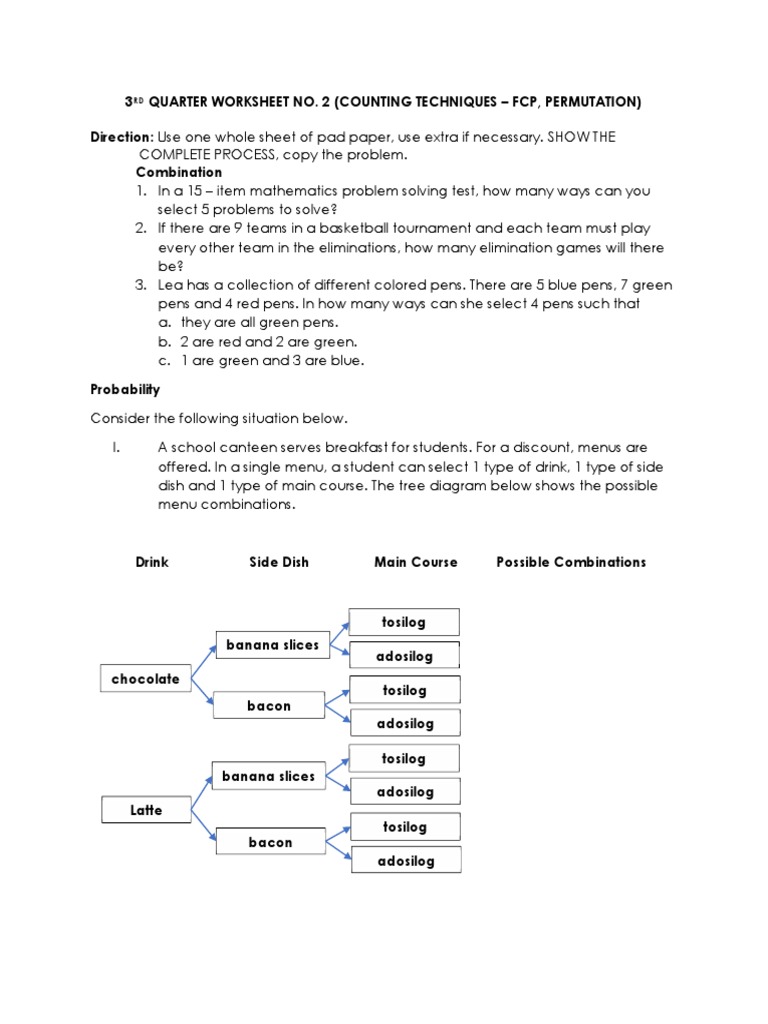 Worksheet No. 2 Quarter 3 Math 10 | PDF | Menu | Candy