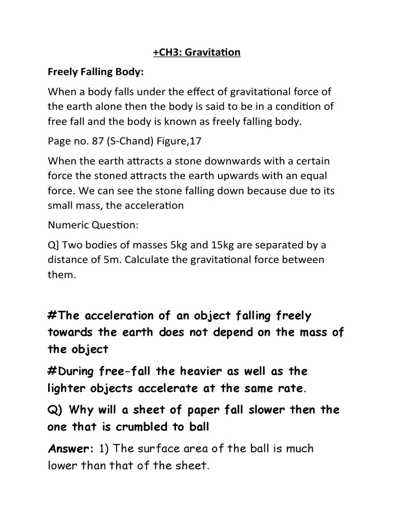 CH 3 Gravitation Phy Class 9 School Notes | PDF | Orbit | Mass