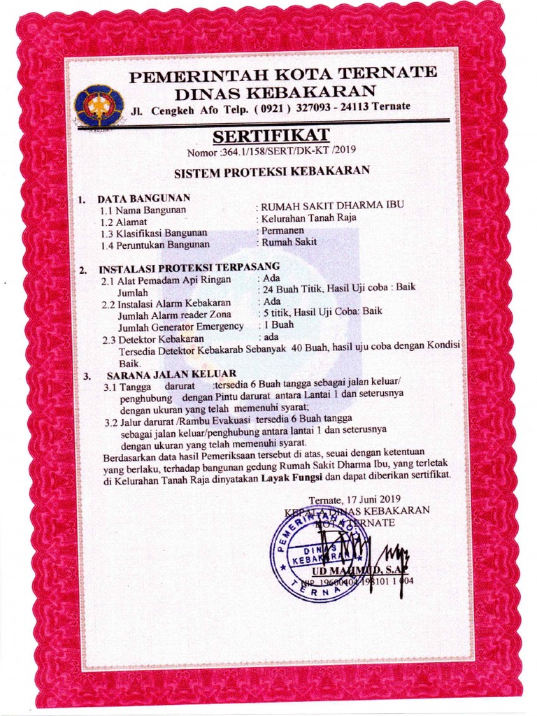 Sertifikat Sistem Proteksi Kebakaran | PDF