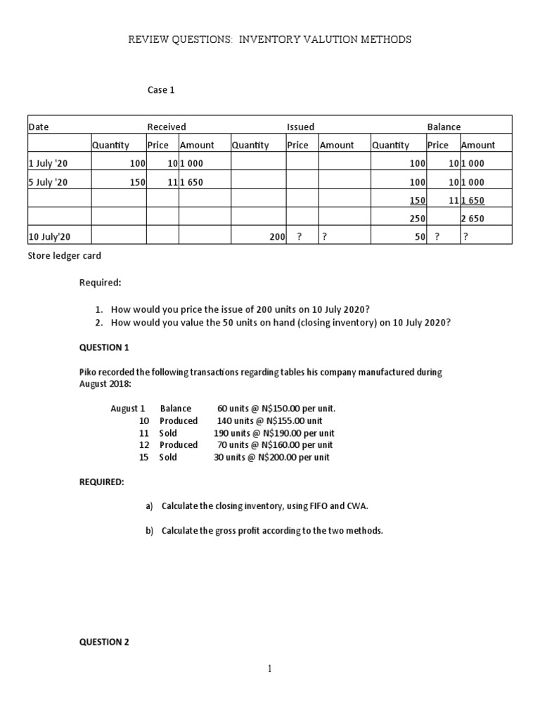 Inventory Valuation Methods Review | PDF | Valuation (Finance) | Inventory