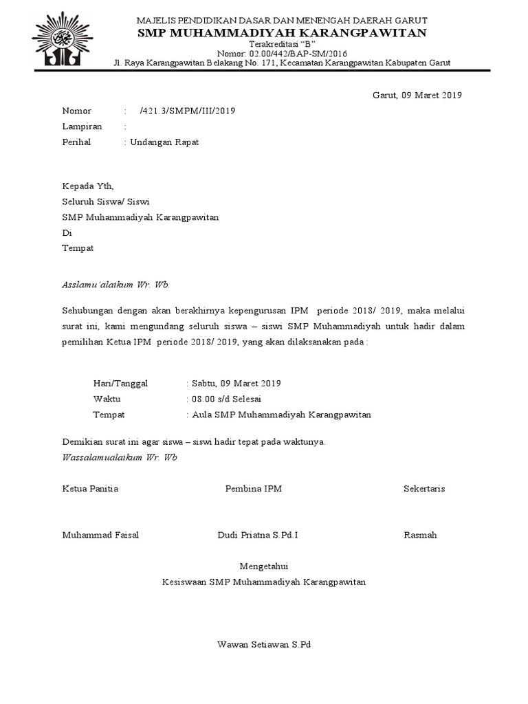 Surat Undangan Rapat Ipm | PDF