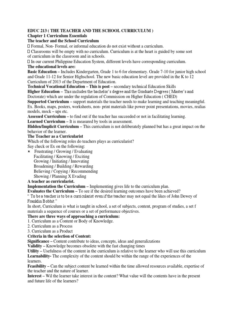 Educ 213 Rewiewer | PDF | Curriculum | Educational Assessment