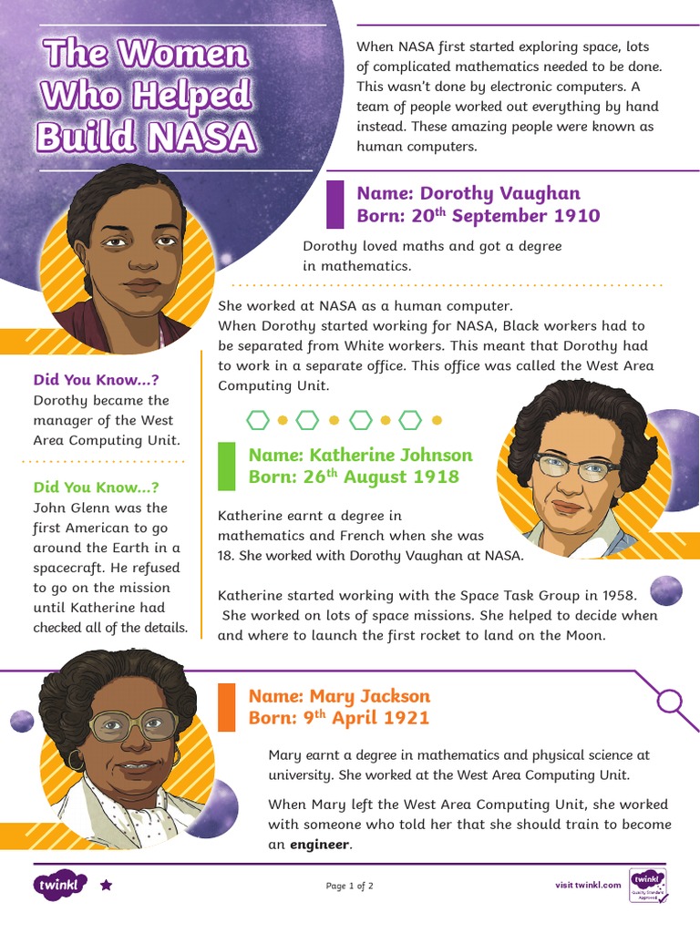 LKS2 The Women Who Helped Build NASA Differentiated Reading ...