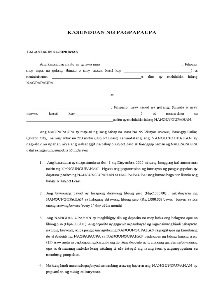Kasunduan NG Pagpapaupa | PDF