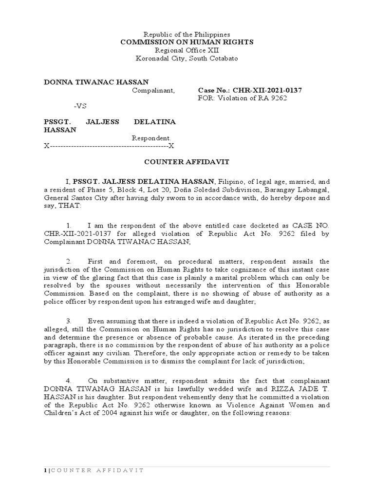 Counter Affidavit | PDF | Affidavit | Violence