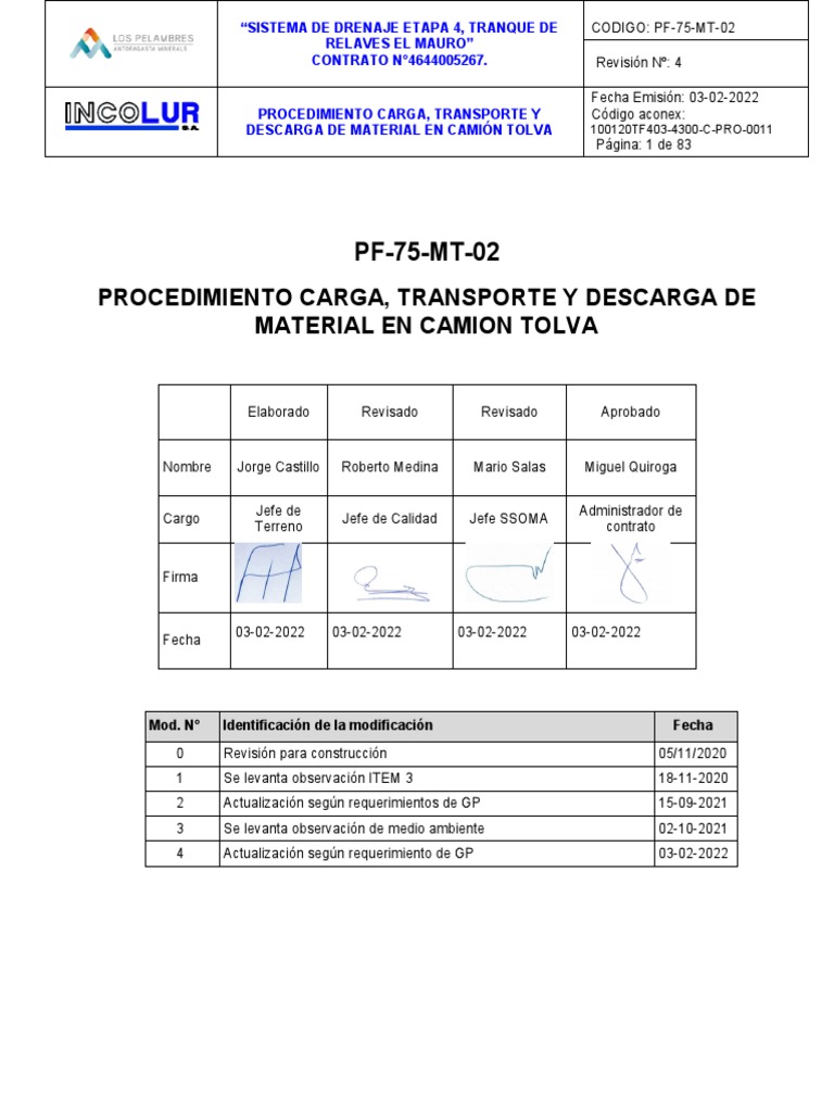 Procedimiento de Carga y Transporte | PDF | Seguridad y salud ocupacional | Camión
