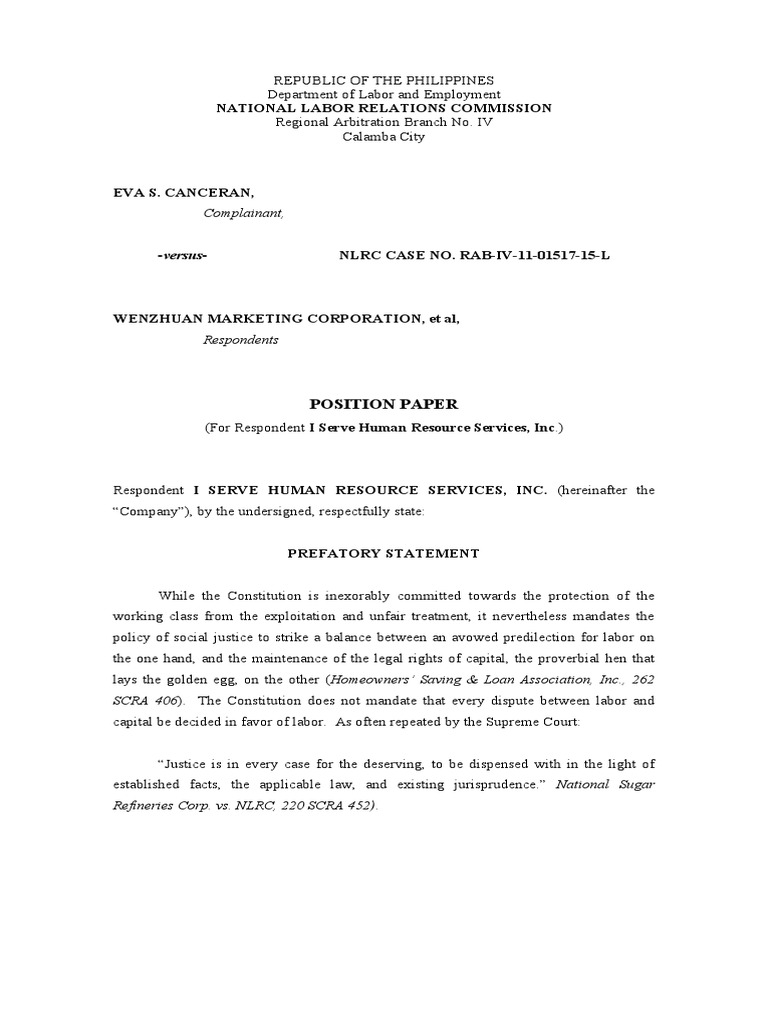 Position Paper Eva | PDF | Damages | Employment