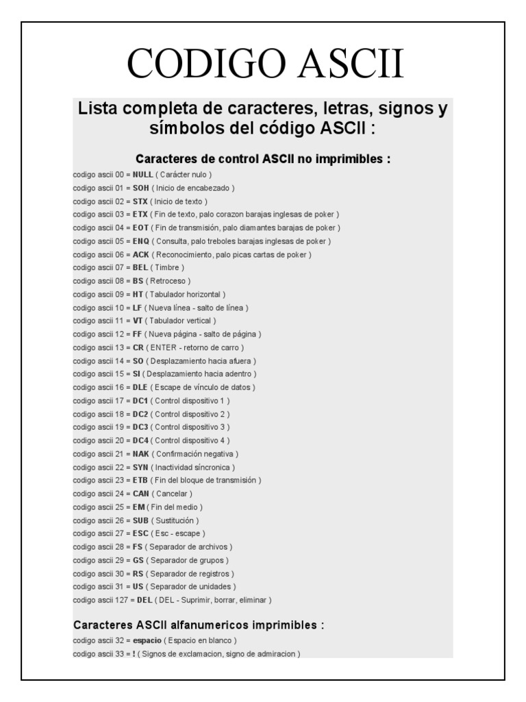 Codigo Ascii | PDF | Datos de computadora | Colación