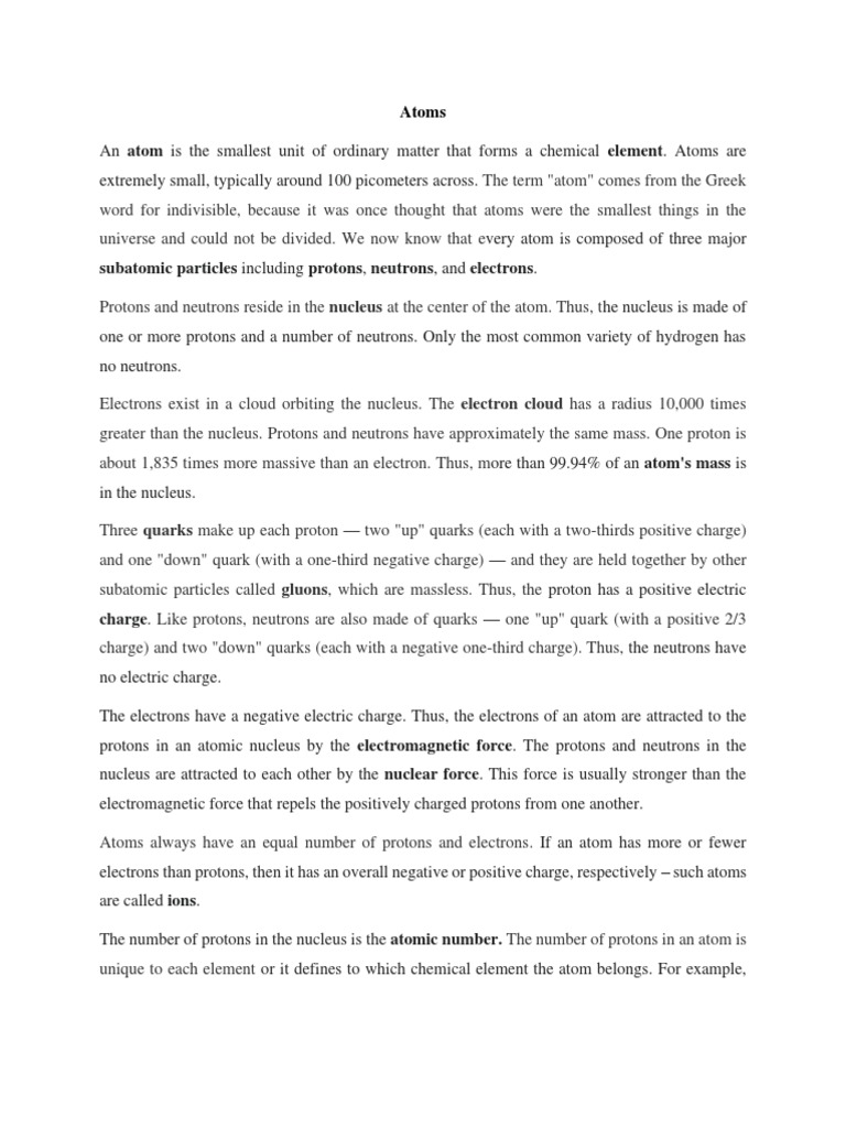 An Introduction to the Fundamental Building Blocks of Matter: Atoms and their Subatomic ...