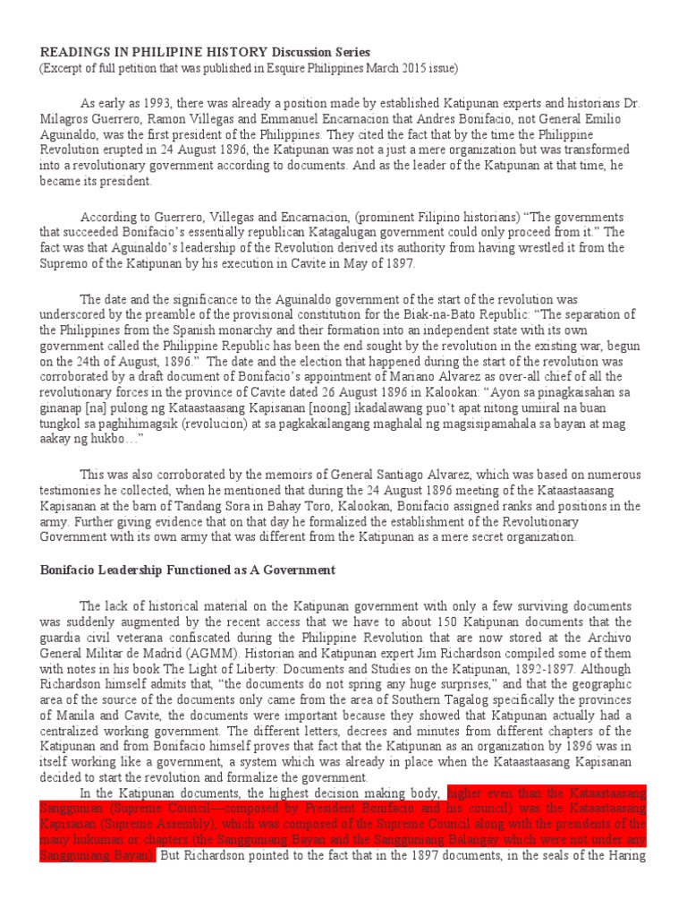 Bonifacio As First Philippine President | PDF | Philippines