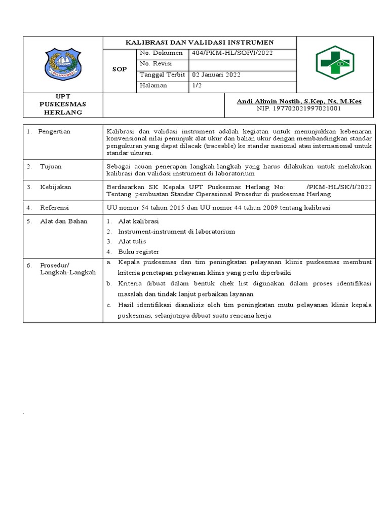 Sop Kalibrasi Dan Validasi Instrumen | PDF