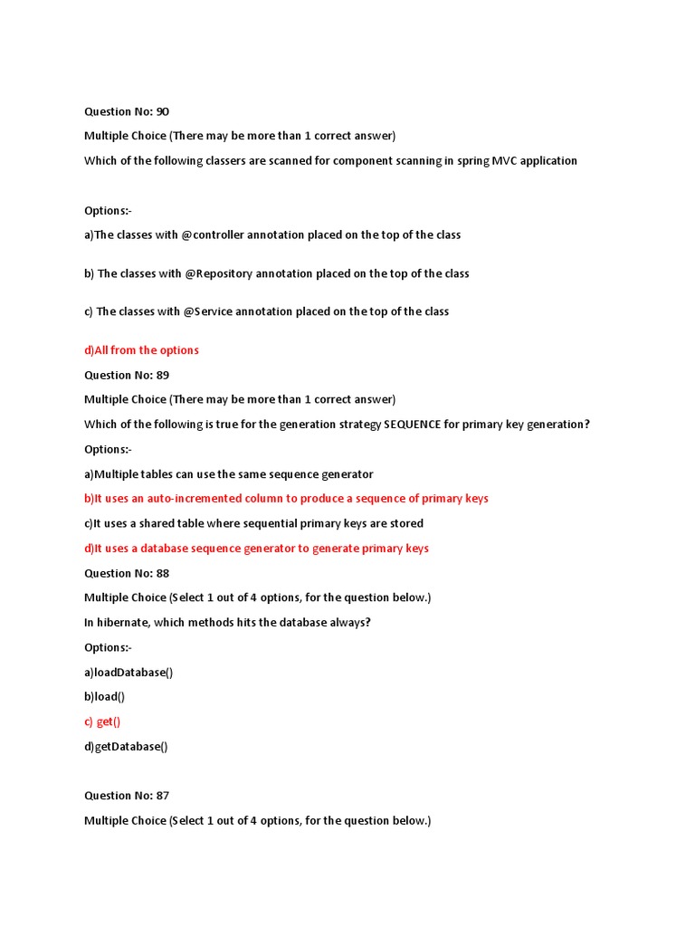 Spring MVC and Hibernate MCQs Guide | PDF | Method (Computer ...