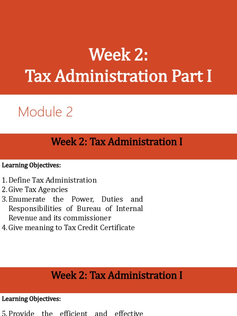 W2 Module 2 Tax Administration Part I | PDF | Taxes | Taxpayer