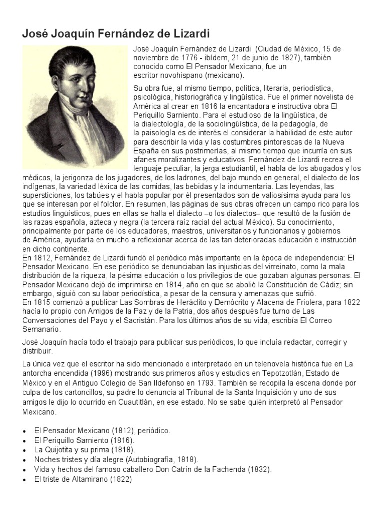 José Joaquín Fernández de Lizardi | PDF