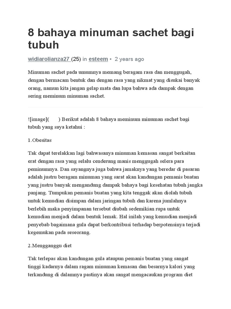 8 Bahaya Minuman Sachet Bagi Tubuh (Mbak Nur) | PDF